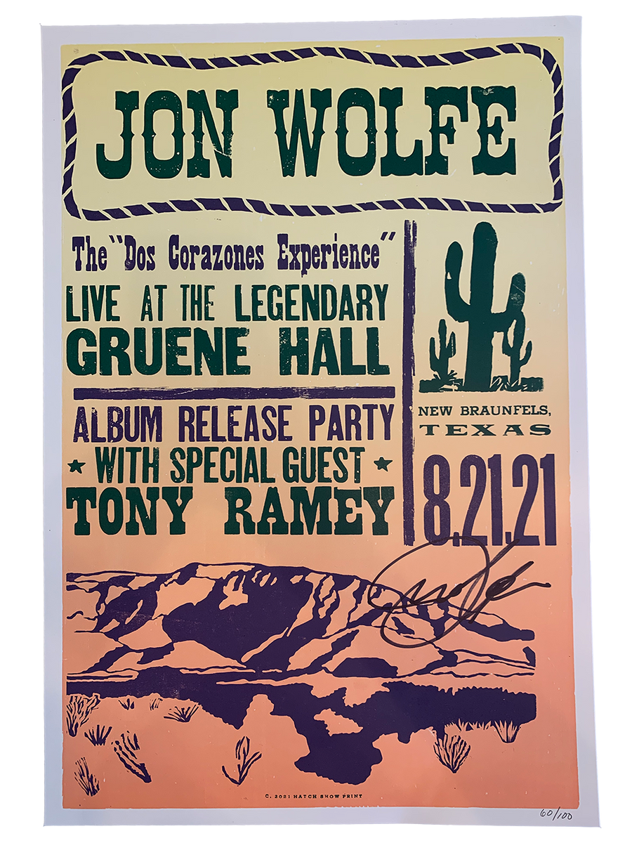 SIGNED Hatch Print Dos Corazones Experience Gruene Hall Poster – Jon Wolfe Country